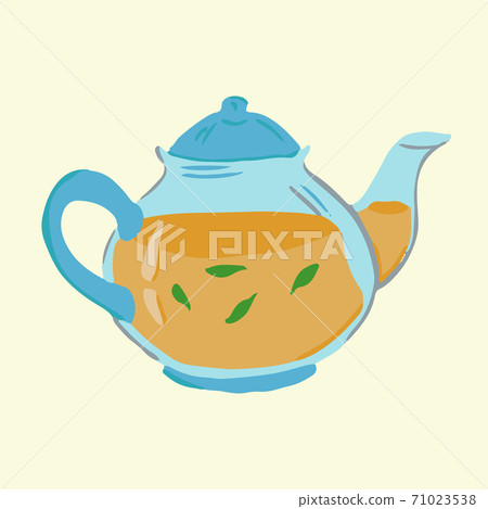 Isolated blue teapot with tea and leaves in... - Stock Illustration ...