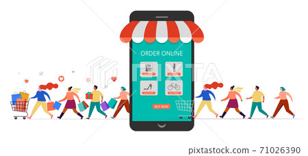 People shopping online using mobile phone.... - Stock Illustration ...