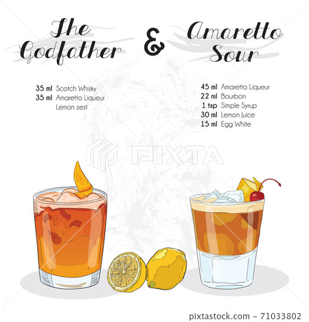 Hand Drawn Colorful The Godfather and Amaretto... - Stock Illustration ...