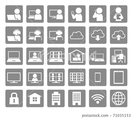 Telework simple white gray square icon set - Stock Illustration ...