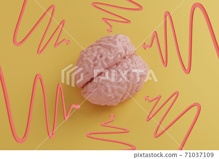 human pink brain model and arrows pointing to... - Stock Illustration ...