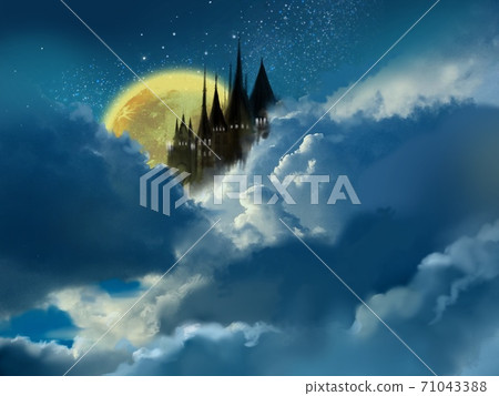 A fairy tale-like castle, moon and starry sky... - Stock Illustration ...