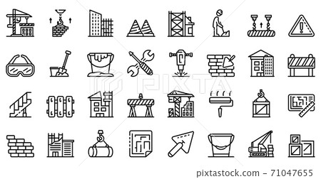 Building reconstruction icons set, outline style - Stock Illustration ...