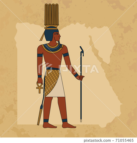 The Egyptian ancient god Anhur painted against... - Stock Illustration ...