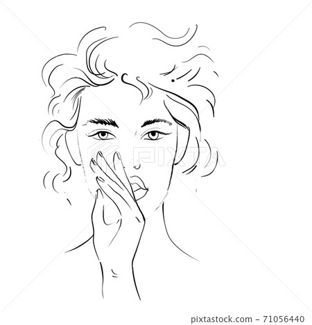 Sketch of woman making silent gesture Hand... - Stock Illustration ...