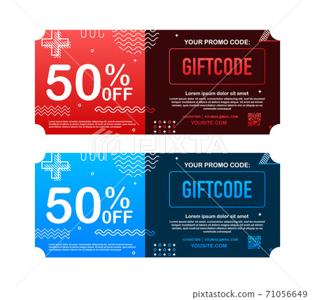 Template red and blue gift card. Promo code.... - Stock Illustration ...
