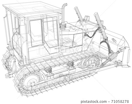 Bulldozer. Wire-frame outline style. Vector... - Stock Illustration ...