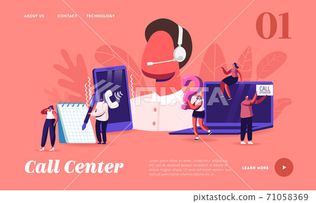 Call Center Landing Page Template. Customer... - Stock Illustration ...