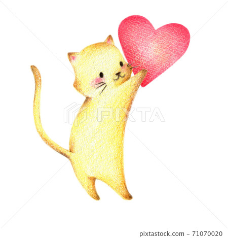 Cat with a heart Hand-painted colored pencil... - Stock Illustration ...