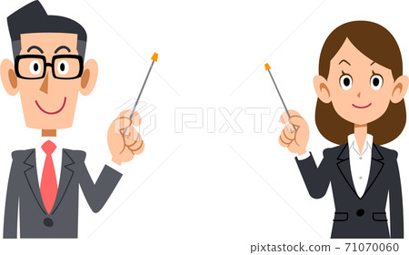 Male and female business people with pointers... - Stock Illustration ...