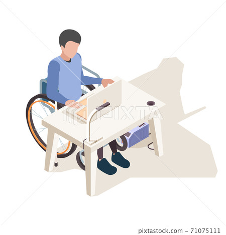 Disabled at desk. Person home handicapped... - Stock Illustration ...