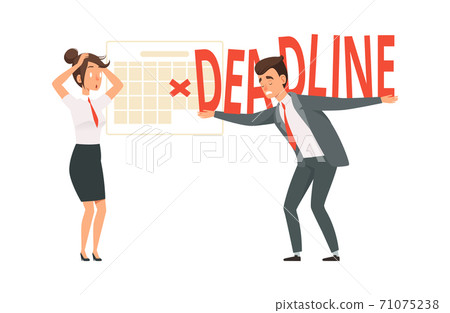 Bad time management. Frightened girl and tired... - Stock Illustration ...