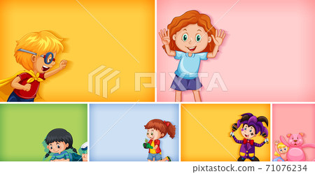 Set of different kid characters on different... - Stock Illustration ...