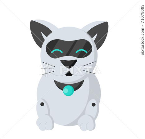 cute robot cat lies in rest mode and purrs.... - Stock Illustration ...