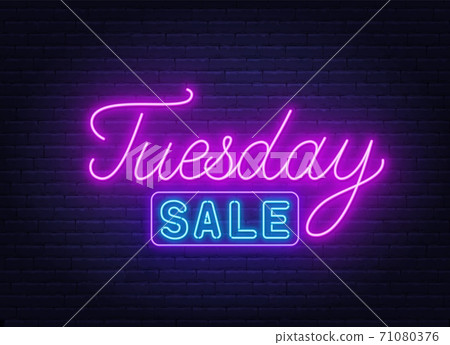 Tuesday Sale neon sign on brick wall background. - Stock Illustration ...