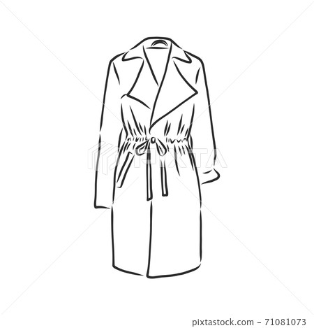 Raincoat. Monochrome sketch, hand drawing. Black - Stock Illustration ...