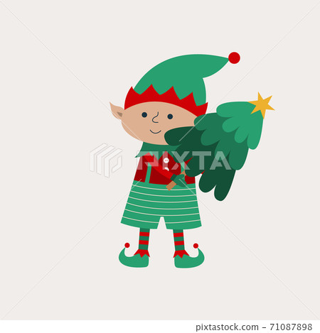 Christmas elf with new year tree. - Stock Illustration [71087898] - PIXTA