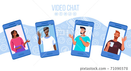 Video chat or call illustration with diverse... - Stock Illustration ...