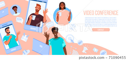 Video conference and call banner with diverse... - Stock Illustration ...