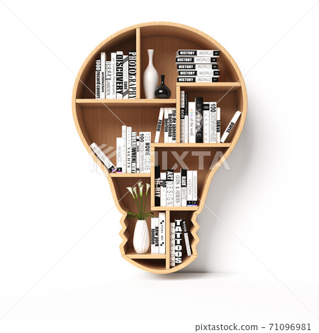 Bookshelves in the shape of light bulb, new... - Stock Illustration ...