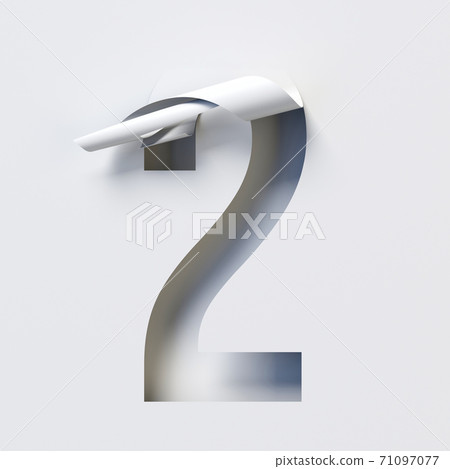 Cut out curled paper font 3d rendering number 2 - Stock Illustration [71097077] - PIXTA