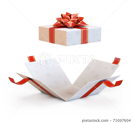 Open gift box with red bow and ribbon, present... - Stock Illustration ...