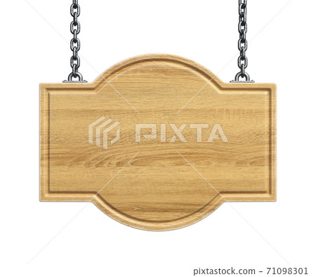 Wooden sign board hanging on a chains isolated... - Stock Illustration ...