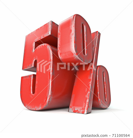 Metal red colored grunge 5 percent sign 3D - Stock Illustration ...