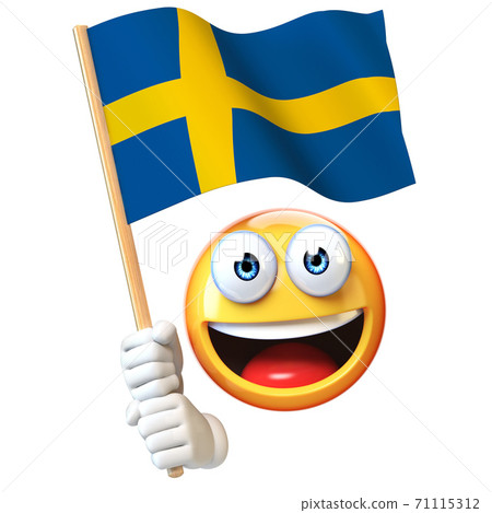 Emoji holding Swedish flag, emoticon waving... - Stock Illustration ...