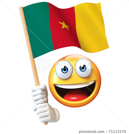 Emoji holding Cameroon flag, emoticon waving... - Stock Illustration ...