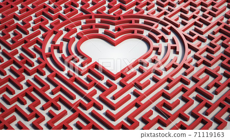 Heart shaped maze labyrinth of love 3d rendering - Stock Illustration ...