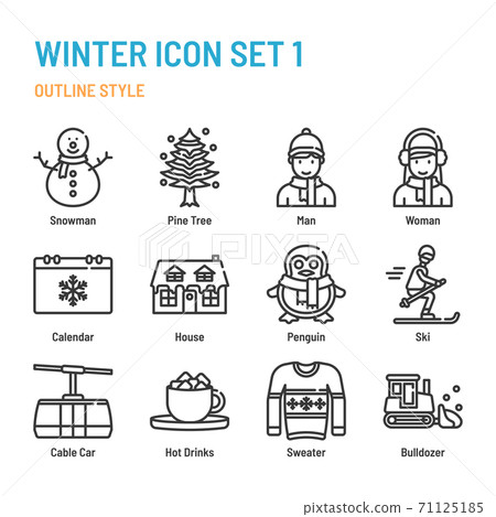 winter in outline icon and symbol set - Stock Illustration [71125185 ...