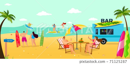 Vacation at summer beach, vector illustration.... - Stock Illustration ...
