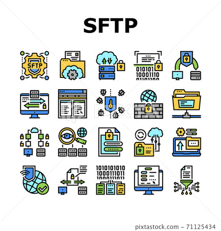 Ssh, Sftp File Transfer Protocol Icons Set Vector - Stock Illustration ...