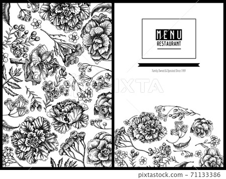 Menu cover floral design with black and white... - Stock Illustration ...