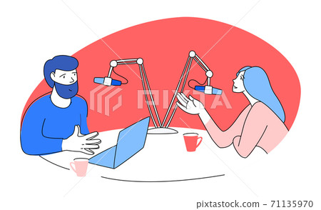 Radio host doodle drawing. Female podcaster... - Stock Illustration ...