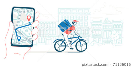 Mobile app navigator track courier delivering...-插圖素材 [71136016] - PIXTA圖庫