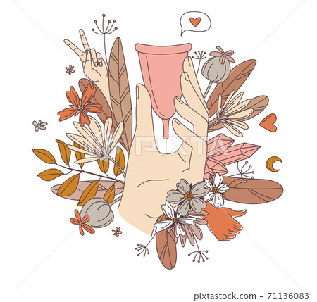 Women's menstruation periods cup floral flowers... - Stock Illustration ...