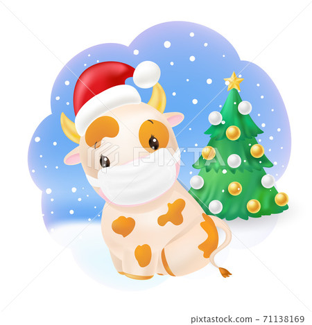 Cute Bull with a medical mask sitting on a... - Stock Illustration ...