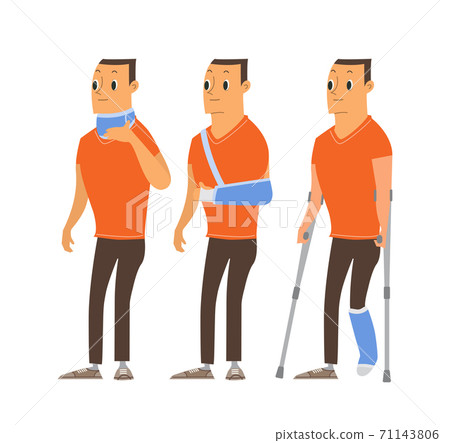 Injured man in plaster cast cartoon - Stock Illustration [71143806] - PIXTA