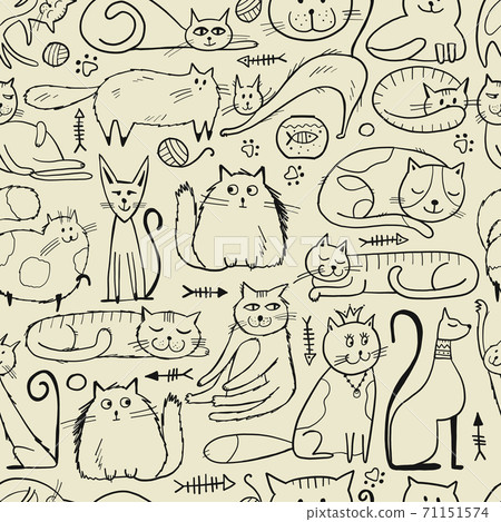 World Cats Day. Seamless Pattern with cats... - Stock Illustration ...