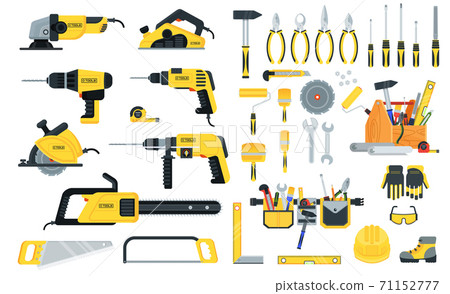 Set of power tools in yellow and black color.... - Stock Illustration ...