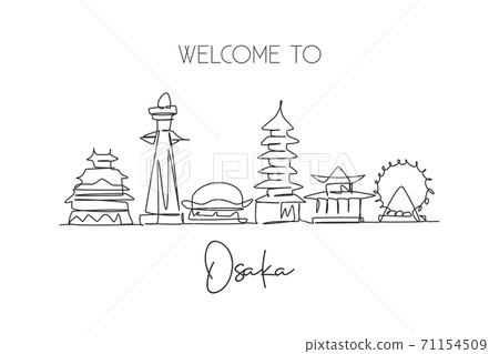 One continuous line drawing of Osaka city... - Stock Illustration ...
