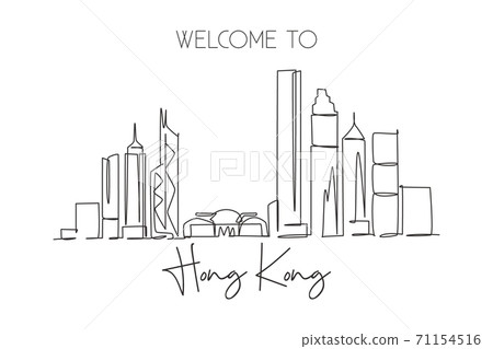 One single line drawing of Hong Kong city... - Stock Illustration ...