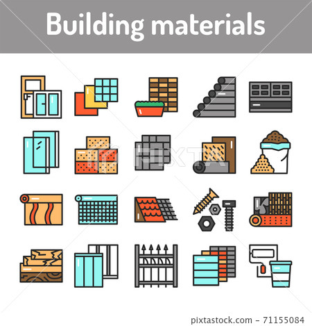 Construction materials color line icons set.... - Stock Illustration ...