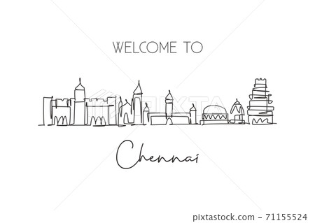 Single continuous line drawing of Chennai city... - Stock Illustration ...