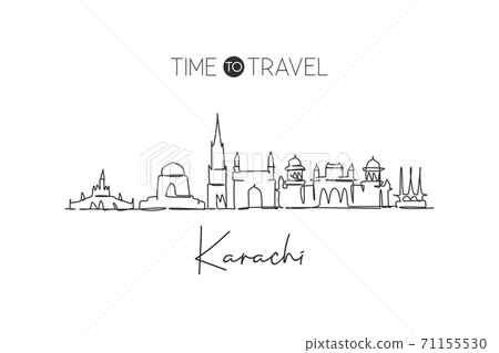 Single continuous line drawing Karachi city... - Stock Illustration ...