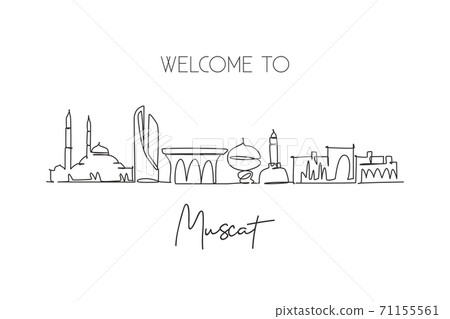 One continuous line drawing of Muscat skyline,... - Stock Illustration ...