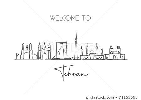 Single continuous line drawing of Tehran city... - Stock Illustration ...