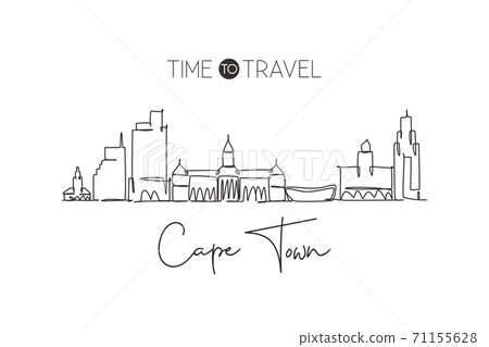One single line drawing of Cape Town city... - Stock Illustration ...